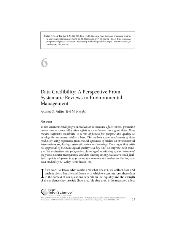 (PDF) Data credibility: A perspective from systematic reviews in ...