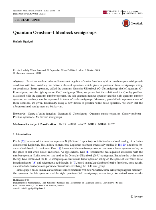 (PDF) Quantum Ornstein–Uhlenbeck semigroups