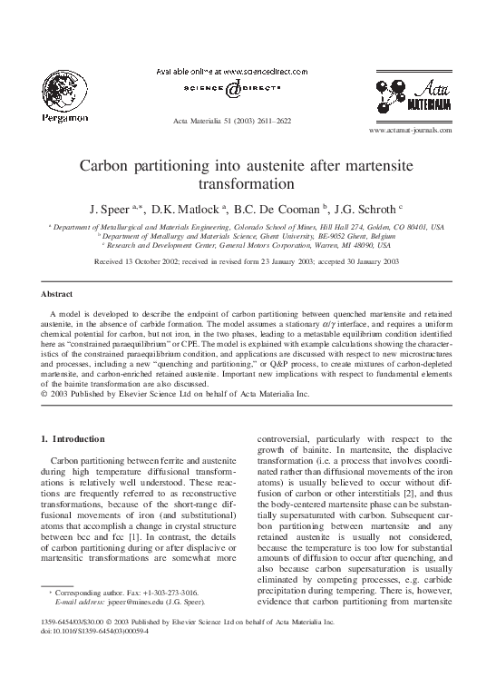 (PDF) Carbon partitioning into austenite after martensite transformation