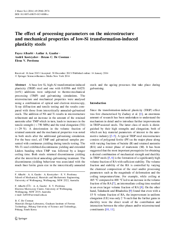 (PDF) The effect of processing parameters on the microstructure and mechanical properties of low ...