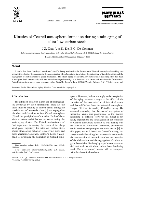 (PDF) Kinetics of Cottrell atmosphere formation during strain aging of ...