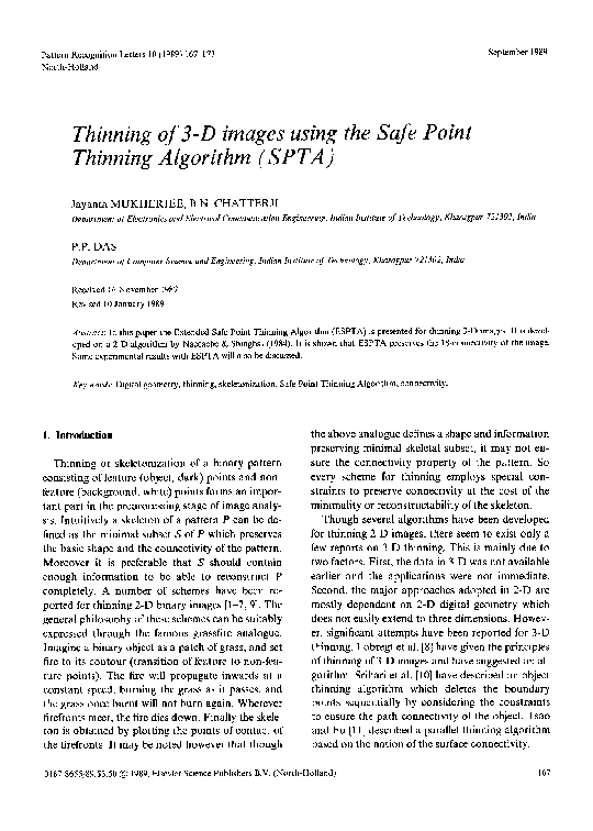 (PDF) Thinning of 3-D images using the Safe Point Thinning Algorithm (SPTA)