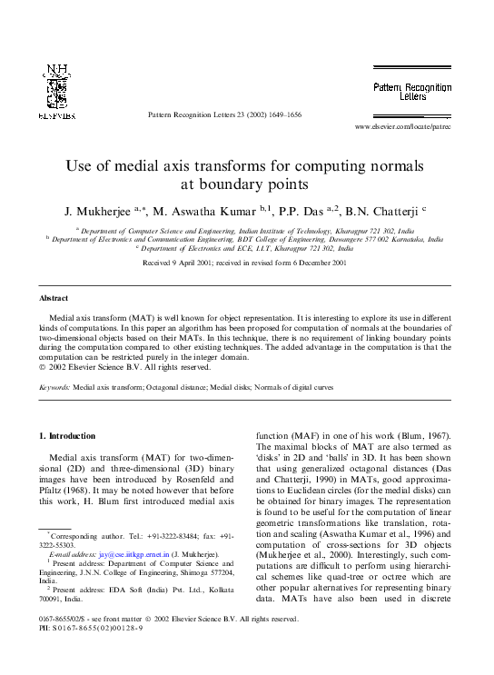(PDF) Use of medial axis transforms for computing normals at boundary points