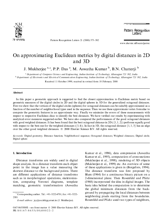 Pdf On Approximating Euclidean Metrics By Digital Distances In 2d And 3d