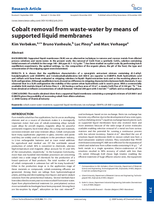 (PDF) Cobalt removal from waste-water by means of supported liquid ...