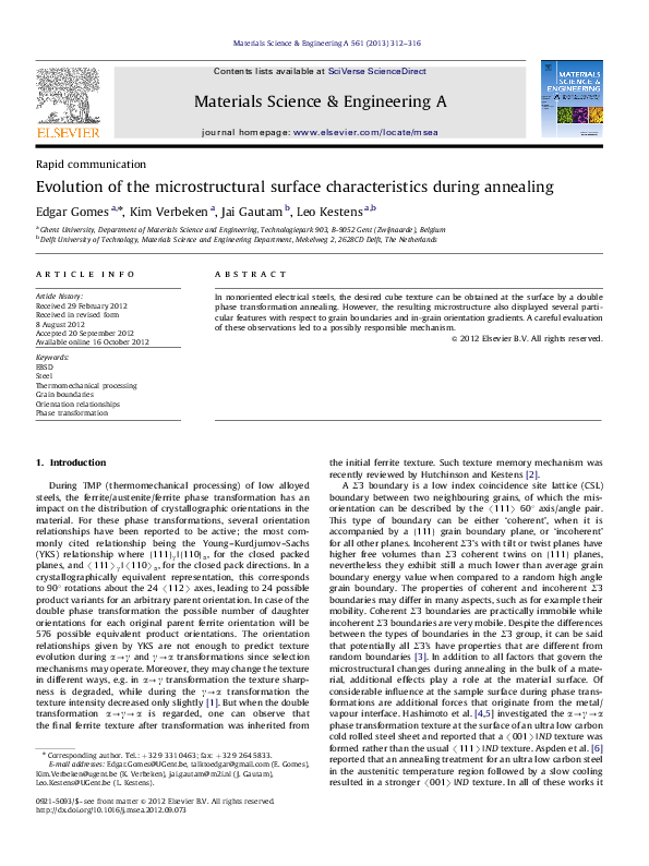 (PDF) Evolution of the microstructural surface characteristics during annealing