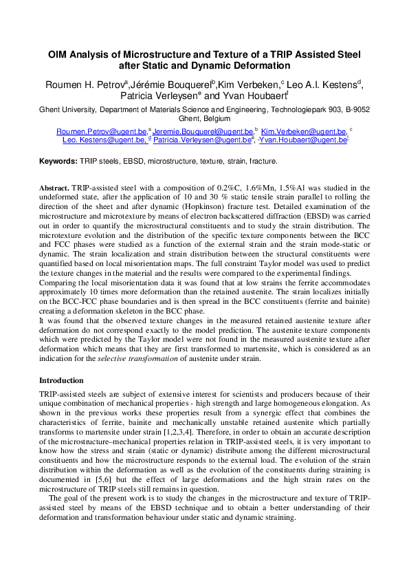 (PDF) OIM Analysis of Microstructure and Texture of a TRIP Assisted ...