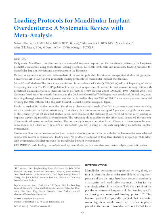 (PDF) Loading Protocols for Mandibular Implant Overdentures: A Systematic Review with Meta-Analysis