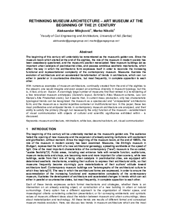 (PDF) RETHINKING MUSEUM ARCHITECTURE – ART MUSEUM AT THE BEGINNING OF THE 21 CENTURY
