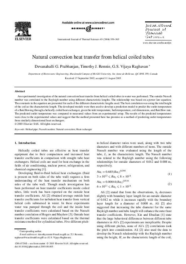 (PDF) Natural convection heat transfer from helical coiled tubes