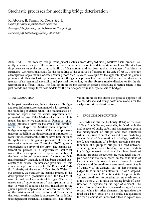 (PDF) Stochastic Processes for Modeling Bridge Deterioration