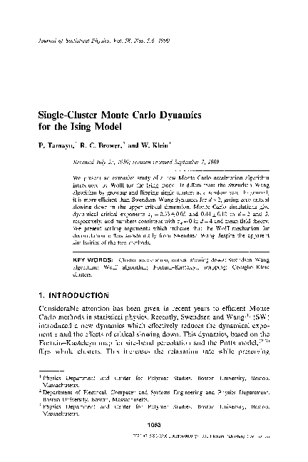 (PDF) Single-cluster Monte Carlo dynamics for the Ising model