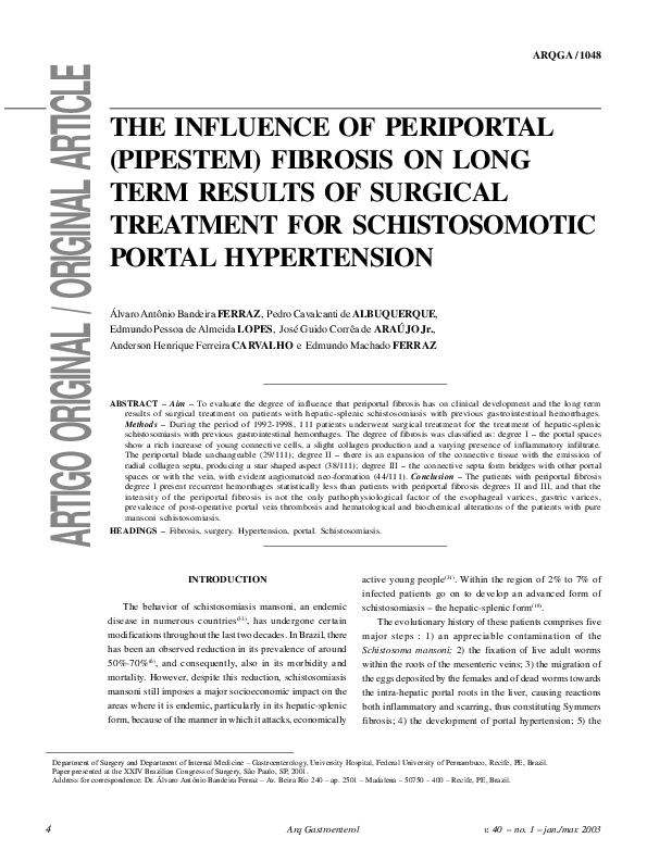 (PDF) Ultrasonography of periportal fibrosis in schistosomiasis mansoni ...