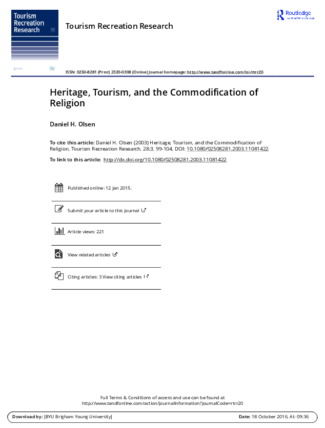 (PDF) Heritage, Tourism, and the Commodification of Religion