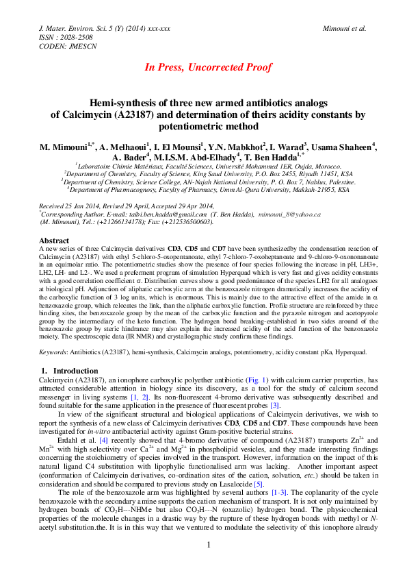 (PDF) Hemi-synthesis of three new armed antibiotics analogs of ...