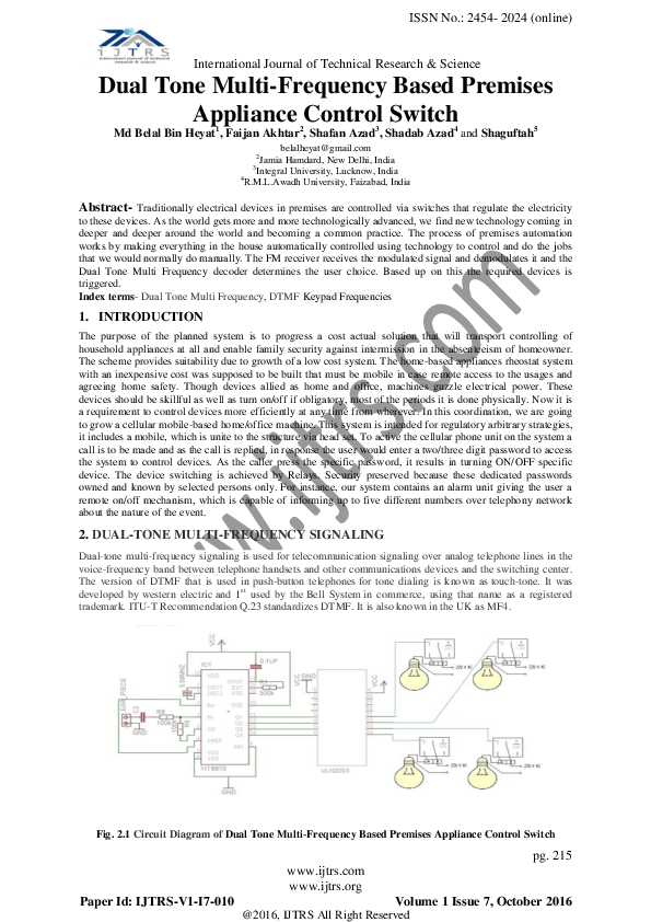 (PDF) Dual Tone Multi-Frequency Based Premises Appliance Control Switch