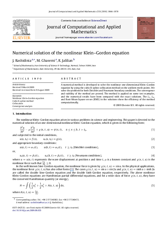 Pdf Numerical Solution Of The Nonlinear Klein Gordon Equation