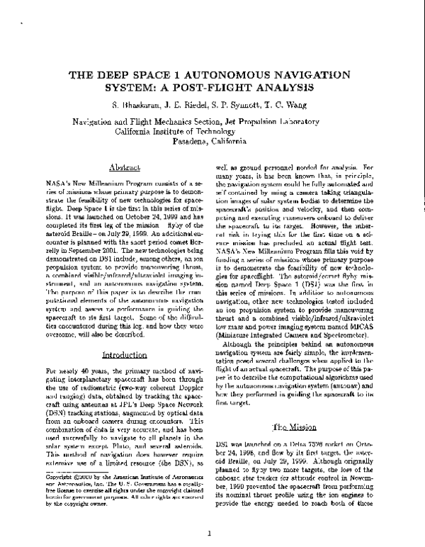 Pdf The Deep Space 1 Autonomous Navigation System A Post Flight
