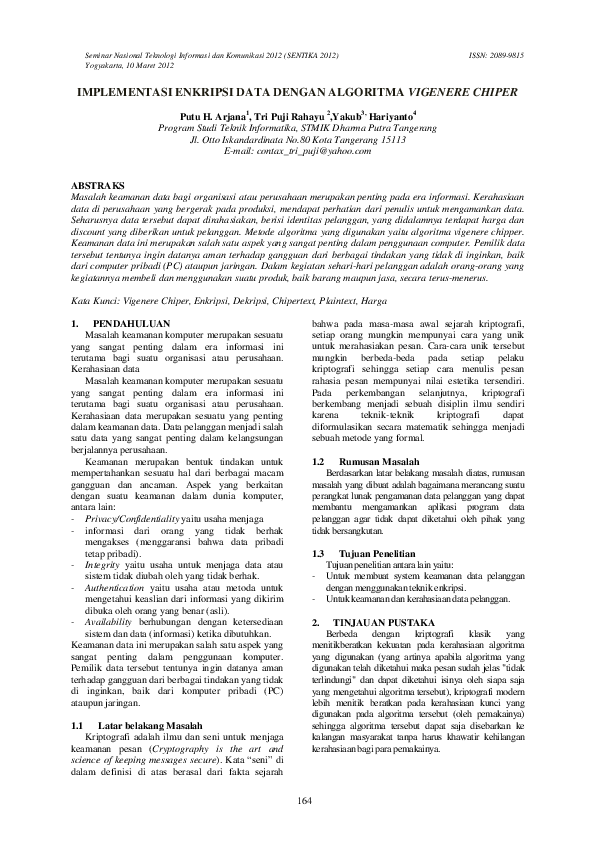 Implementasi Enkripsi Data Dengan Algoritma Vigenere Chiper
