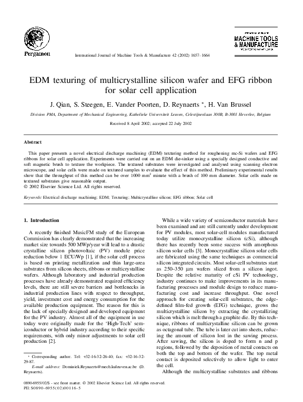 (PDF) EDM texturing of multicrystalline silicon wafer and EFG ribbon ...