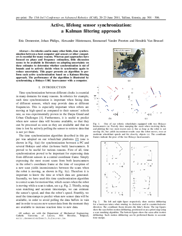 Pdf Active Lifelong Sensor Synchronization A Kalman Filtering Approach