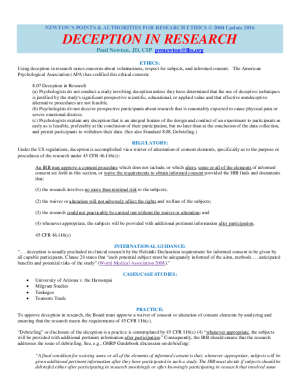 (PDF) DECEPTION IN RESEARCH
