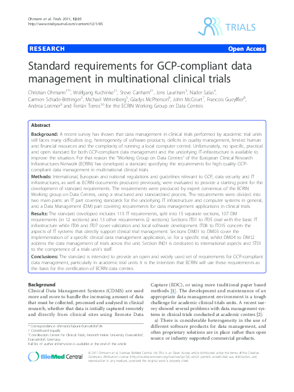 (PDF) Standard requirements for GCP-compliant data management in ...