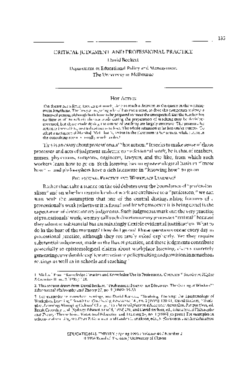 (PDF) Critical judgment and professional practice