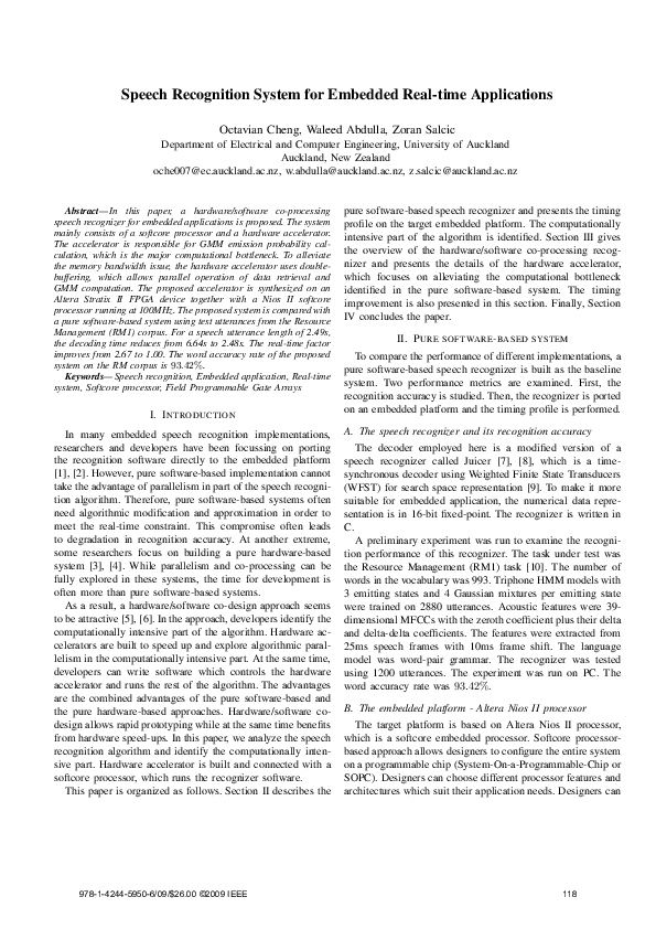 Pdf Speech Recognition System For Embedded Real Time Applications