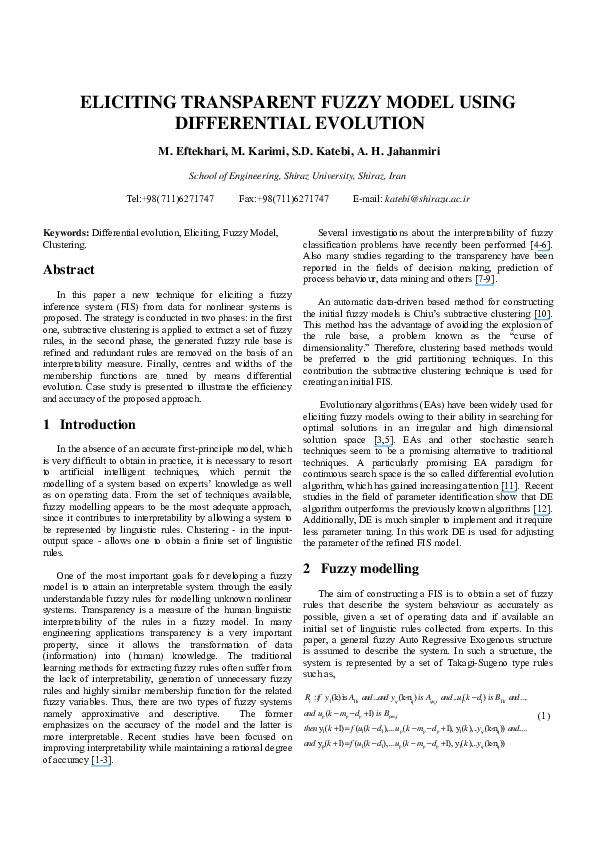 (PDF) Eliciting transparent fuzzy model using differential evolution