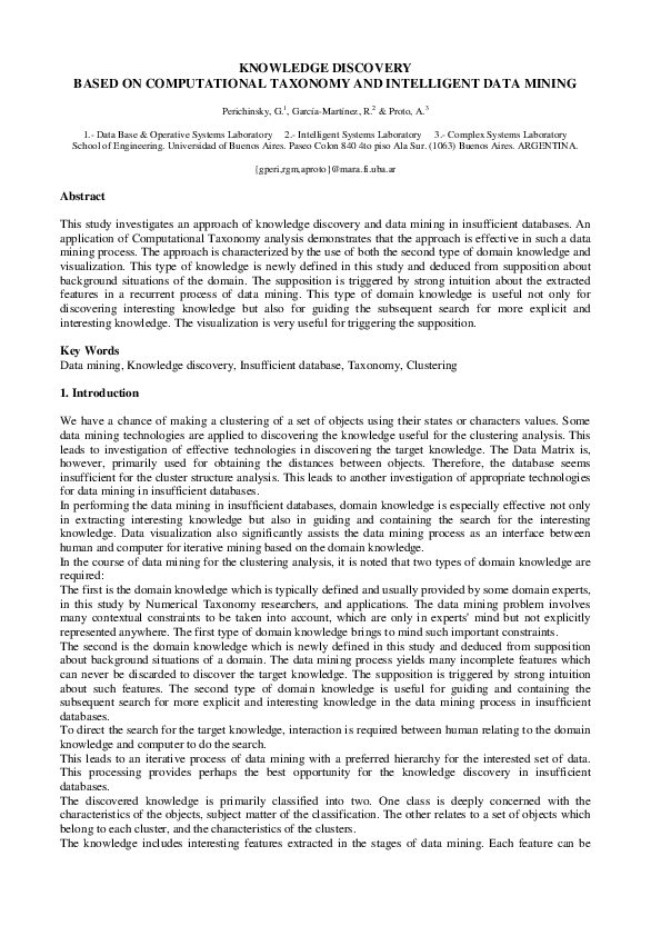 (PDF) Knowledge discovery based on computational taxonomy and intelligent data mining