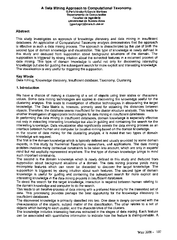 (PDF) A data mining approach to computational taxonomy | Gregorio Perichinsky - Academia.edu