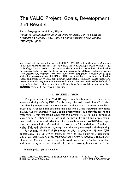 (PDF) The VALID project: Goals, development, and results
