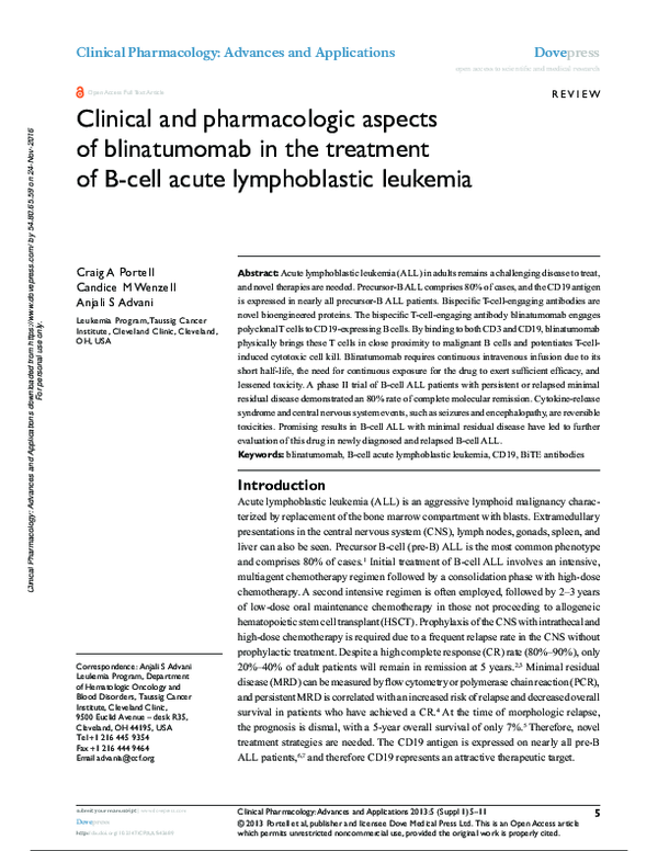 (PDF) Clinical and pharmacologic aspects of blinatumomab in the ...