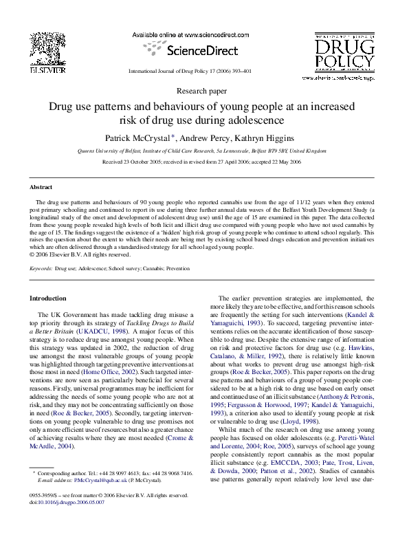 (PDF) Drug use patterns and behaviours of young people at an increased ...