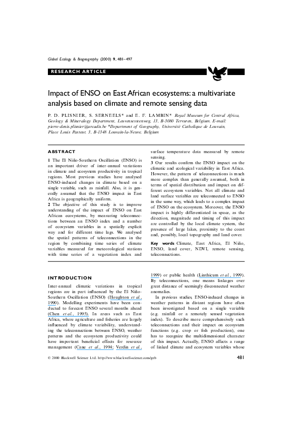 (PDF) Impact of ENSO on East African ecosystems: a multivariate ...