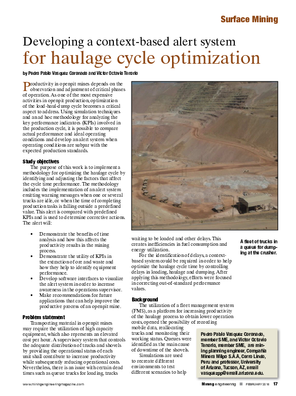(PDF) Developing a context-based alert system for haulage cycle optimization