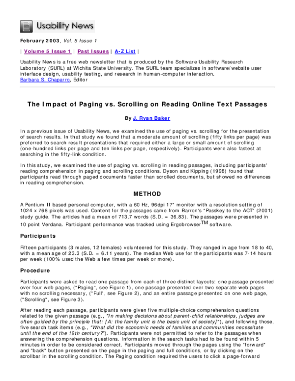 (PDF) The Impact of Paging vs. Scrolling on Reading Online Text Passages