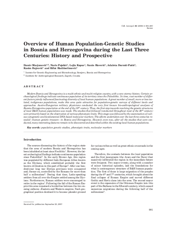 (PDF) Overview of human population-genetic studies in Bosnia and ...