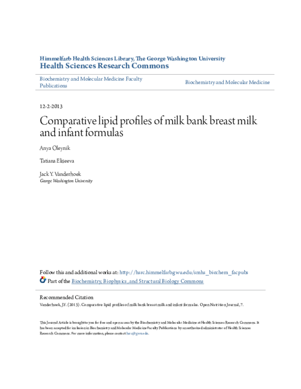 (PDF) Comparative lipid profiles of milk bank breast milk and infant ...