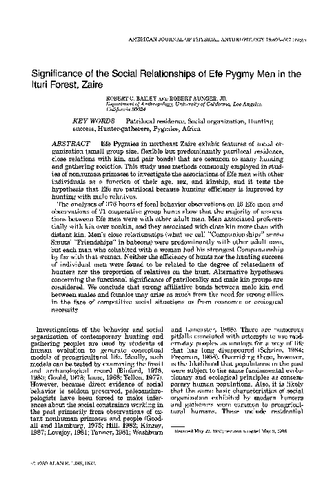 (PDF) Significance of the social relationships of Efe Pygmy men in the ...