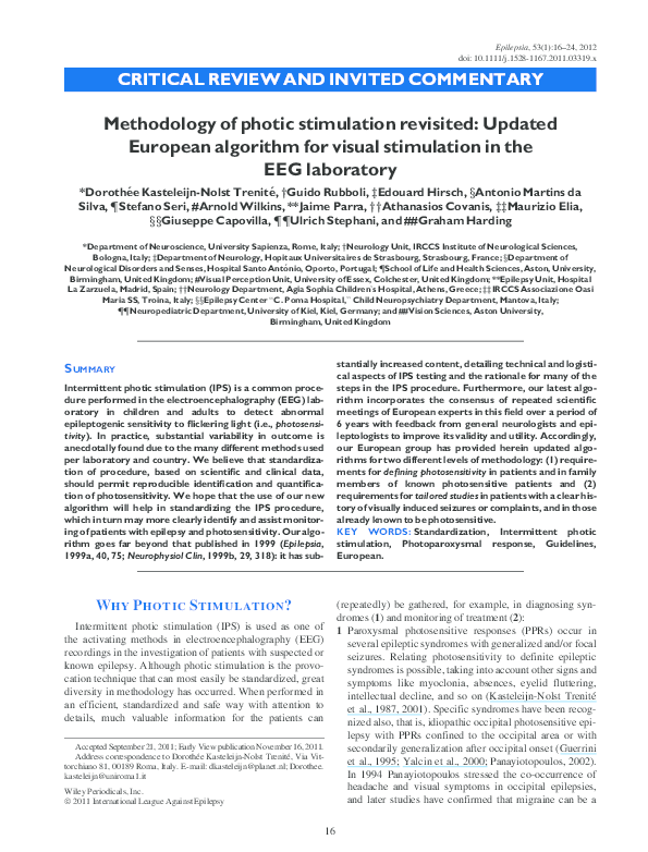(PDF) Methodology of photic stimulation revisited: updated European algorithm for visual ...