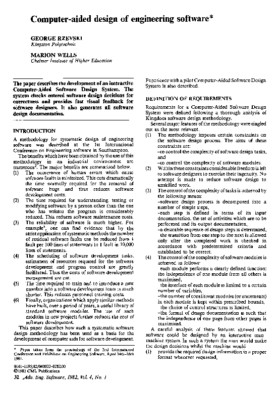 (PDF) Computer-aided design of engineering software
