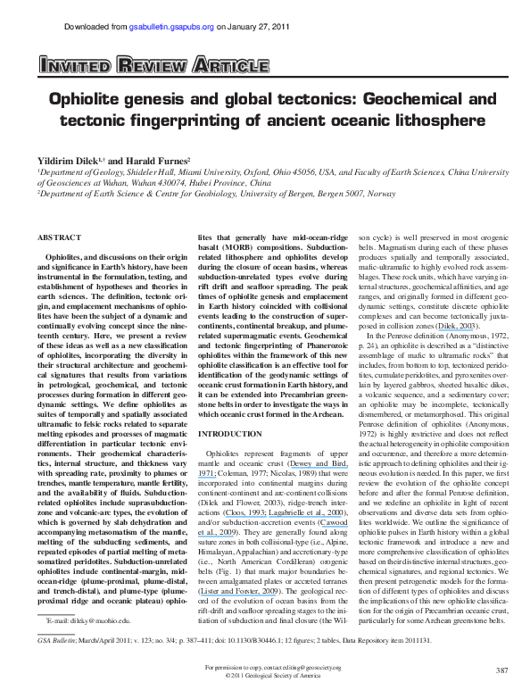 (PDF) Ophiolite genesis and global tectonics: Geochemical and tectonic fingerprinting of ancient ...