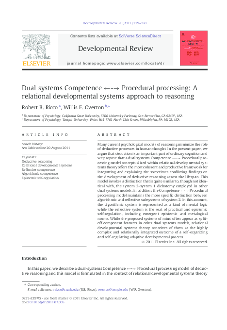 (PDF) Dual systems competence - procedural processing: A relational developmental systems ...