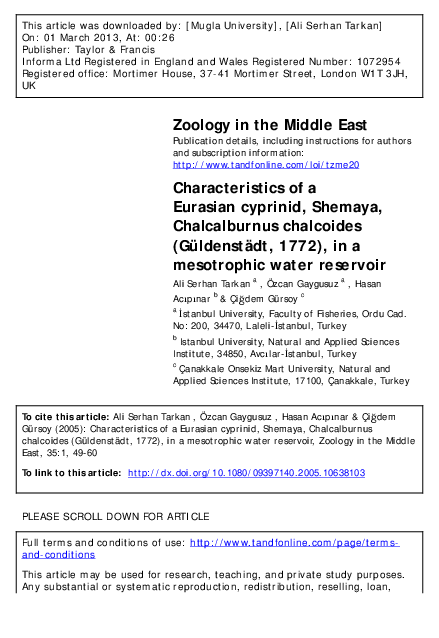 (PDF) Characteristics of a Eurasian cyprinid, Shemaya, Chalcalburnus ...