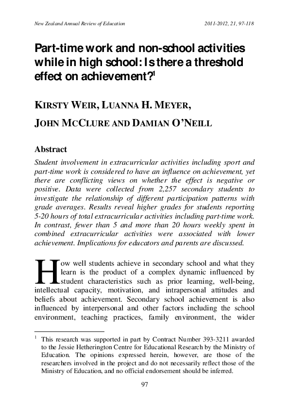 (PDF) Part-time work and non-school activities while in high school: Is ...