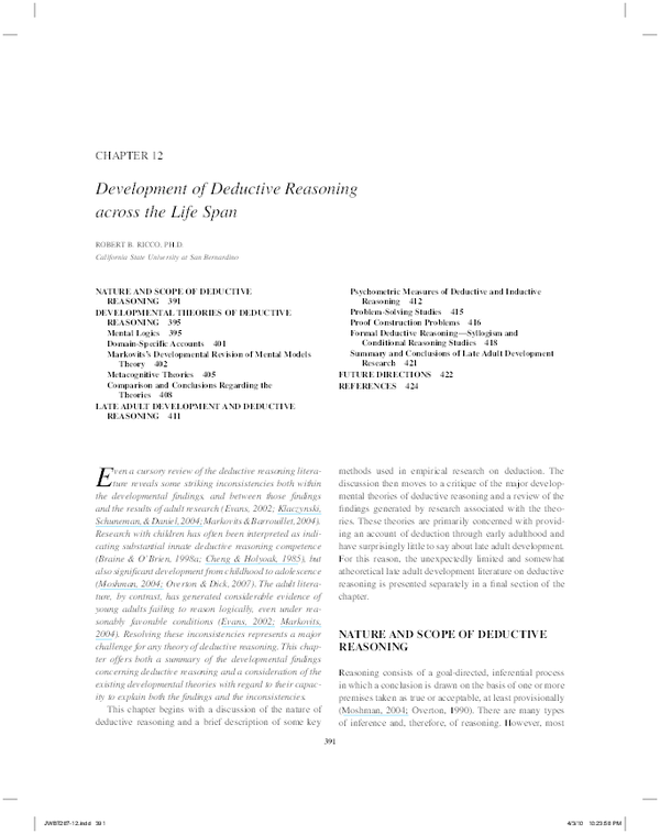 (PDF) Development of Deductive Reasoning across the Life Span | Robert ...