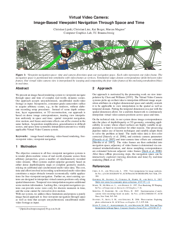 (PDF) Virtual Video Camera: Image-Based Viewpoint Navigation Through Space and Time