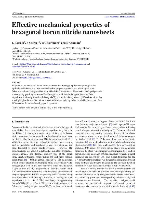 (PDF) Effective mechanical properties of hexagonal boron nitride nanosheets